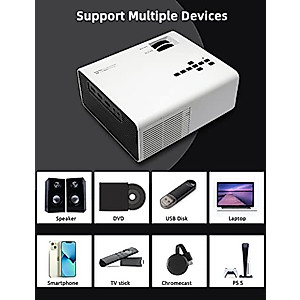 Projector,Native 1080P HD Projector,200" Display & 25% Zoom, Video Projector Compatible with TV Stick/PC/USB/Smartphone,Mini Portable Projector for Home Cinema& Outdoor Movie