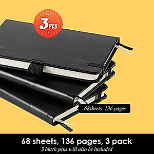 (3 Pack) Pocket Notebook Journal, Hardcover Small Mini Notebooks with Pens for Work, 3.7" x 5.7" A6 Notebook College Ruled with 100Gsm Premium Thick Lined Paper, Black Leather