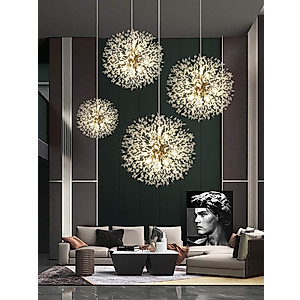 Qamra Modern Crystal Gold Chandeliers, Firework Dandelion Sputnik Chandelier Light Fixture Pendant Lighting for Dining Room, Bedroom, Kitchen, Living Room(12-Light, Gold)