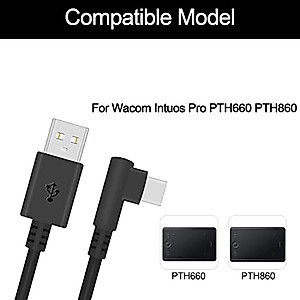 Adhiper PTH660 Charging Cable Replacement Data Sync USB Cable Power Supply Cord Wire Compatible Wacom Intuos Pro PTH-860 PTH860 PTH-660 (200cm/Black)