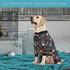 LovinPet Large Dog Pajamas, Wound Care/Post Surgery Shirt, UV Protection, Love My Dog Text on Black Print, UV Protection, Pet Anxiety Relief, Large Dog Onesies, Pet PJ's/Medium