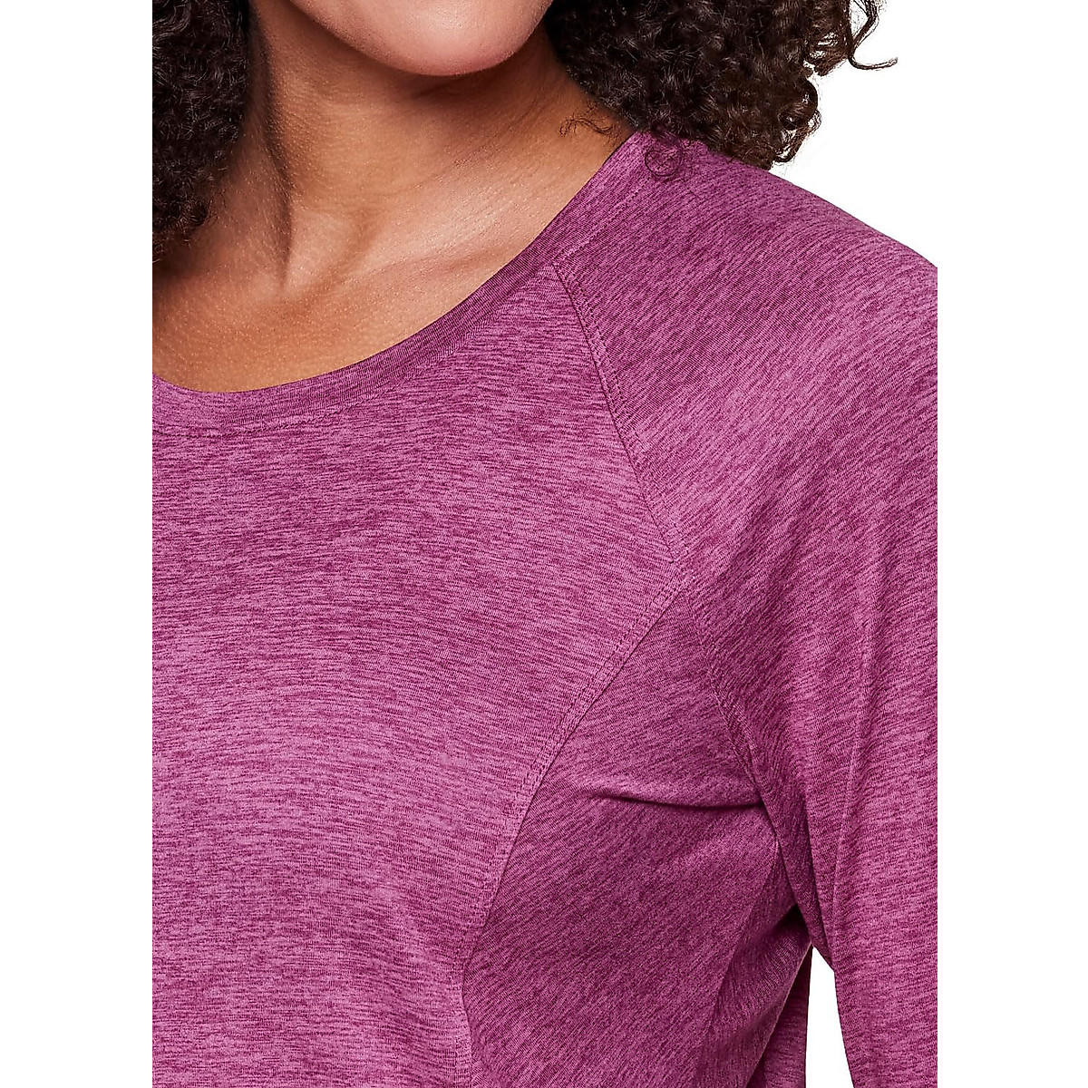 RBX Activewear Long Sleeve Running Top for Women, Lightweight Space Dye Buttery Soft Yoga Tee with Thumbholes Heathered Berry Wine M