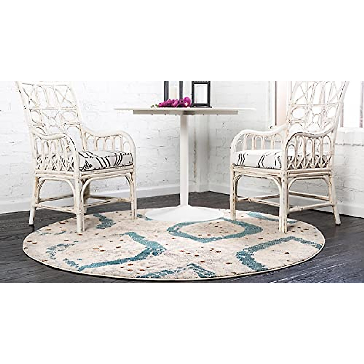 Unique Loom Estrella Collection Modern Abstract Cream Round Rug (8' 0 x 8' 0)