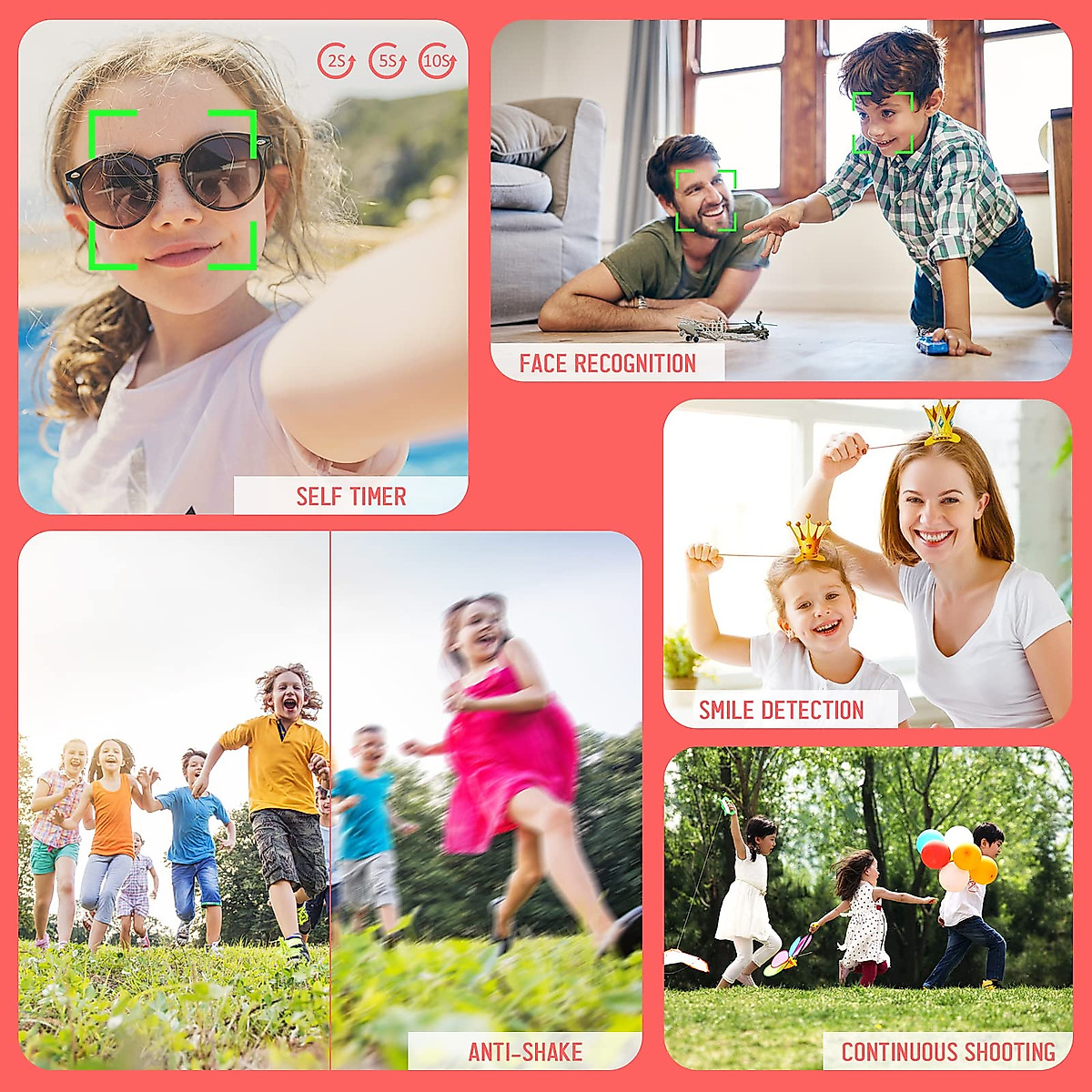 JHAMAL Digital Camera, Kids Camera for Teens Boys and Girls, 48MP 2.7K Digital Camera with 16X Digital Zoom, 32 GB SD Card and 2 Batteries Included (Red)