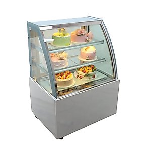 INTSUPERMAI Glass Bakery Display Case 35inch Floor Standing Refrigerated Cake Showcase Bakery Cabinet Display Refrigerators Cake Showcase Arc Back Door LED Lighting 220V Automatic Defrost