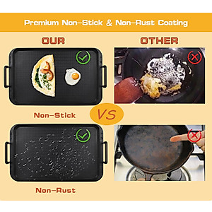 Non-Stick Aluminum Stove Top Flat Griddle, Warp-Resistant Double Burner Griddle for Glass and Gas Stove, Great for Breakfast and BBQ Indoor or Outdoor 17" x 10.5"