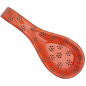 ABHANDICRAFTS Metal Spoon Rest with Red Ceramic Dish - Upright Utensil Holder for Stovetop & Kitchen Organization Standing Spoon Rest for Kitchen Countertop (AB-SPOON-015)