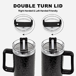 FECBK 40 oz Tumbler with Handle and Straw, 100% Leak-Proof Travel Mug, Stainless Steel Double Wall Vacuum Insulated Coffee Cup Keeps Cold For 34 Hours, Full Black Leopard
