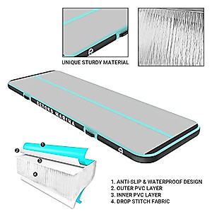 BEYOND MARINA Air Gymnastics Tumble Track 4/8 inches Thickness Inflatable Tumbling 10ft/13ft/16ft/20ft Air Mats for Home Use Training/Cheerleading/Yoga with Electric Pump, 13'x3.3'x4'', Carbon-mint