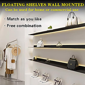 MOFGOE Floating Display Shelf with Built-in Illuminated LED Light and Invisible Brackets, Metal Wall Mounted Light-Emitting Bookshelf, Wall Decor Set of 2, Small Lighted Display Stand,80cm/32in