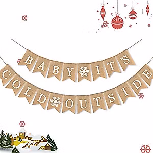7-gost Burlap Baby It's Cold Outside Banner Baby Shower Party Winter Decoration Supplies