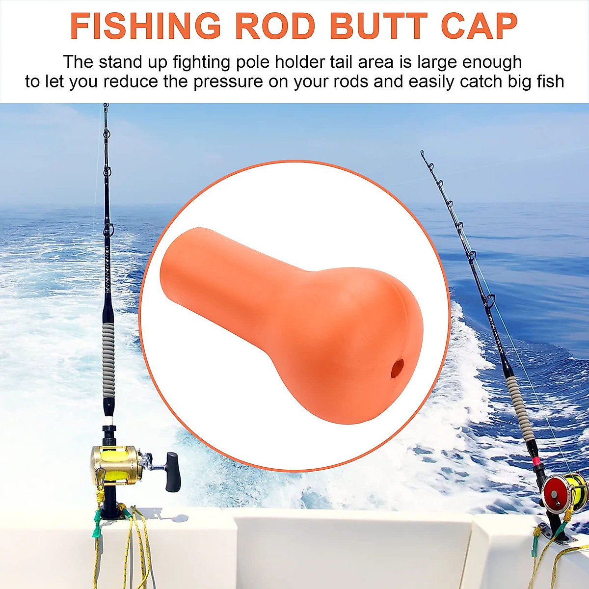 Pteanecay Rod Butt Cushion Fishing Cap,Floating Eva Foam Fishing Rod Cover for Large Fishing Rods (Orange)
