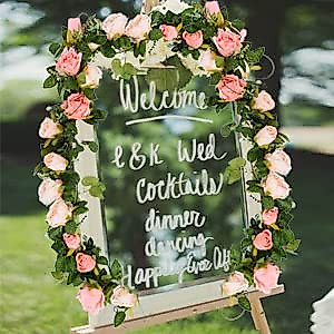 MYT Artificial Fake Rose Flowers Garland Hanging Flowers Vine 2 Pcs for Wedding Arch Flowers、Home Party、 Garden Craft Art Decor(Pink and Champagne)