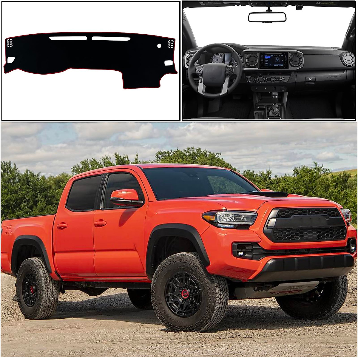 KEEGTBOX Dash Mat Cover Interior Dashboard Protection pad Compatible with Toyota Tacoma SR SR5 TRD Sport TRD Off-Road Limited and TRD Pro 2016-2023 Dashboard Cover Pad Carpet Protector (Red Trim)