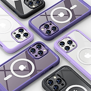 Diaclara Designed for iPhone 14 Pro Max Case 6.7’’,[Compatible with MagSafe][2023] Full Body Rugged Magnetic Protective Case+9H Camera Lens Protector w/Built-in Screen Protector (Deep Purple)