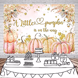 Mocsicka Pumpkin Baby Shower Backdrop for Girls Gold Pink Boho Flowers Pumpkin Photo Background Little Pumpkin is on The Way Baby Shower Party Decorations Photo Booth Studio (6x4ft)