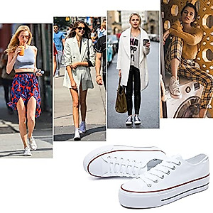 hash bubbie Womens Platform Shoes White Platform Sneakers Black Low Top Tennis Shoes Lace up Fashion Canvas Sneakers for Girls （White.US8）