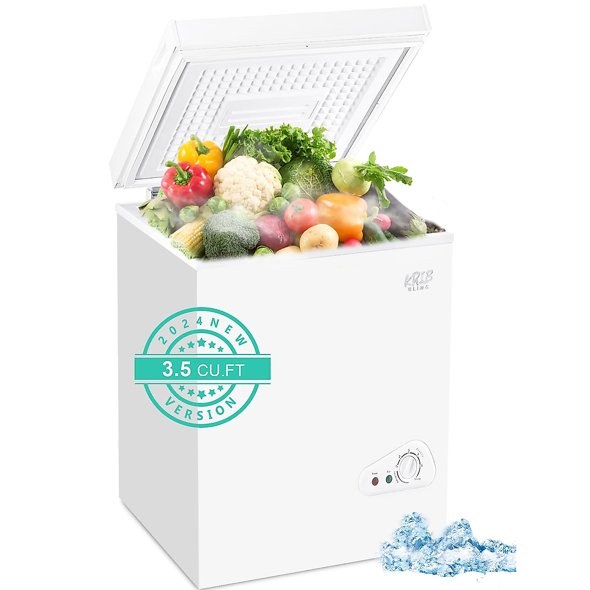 KRIB BLING Chest Freezer Adjustable Thermostat Compact Freezers with Removable Storage Basket for House Kitchen Basement 3.5 cu.ft White