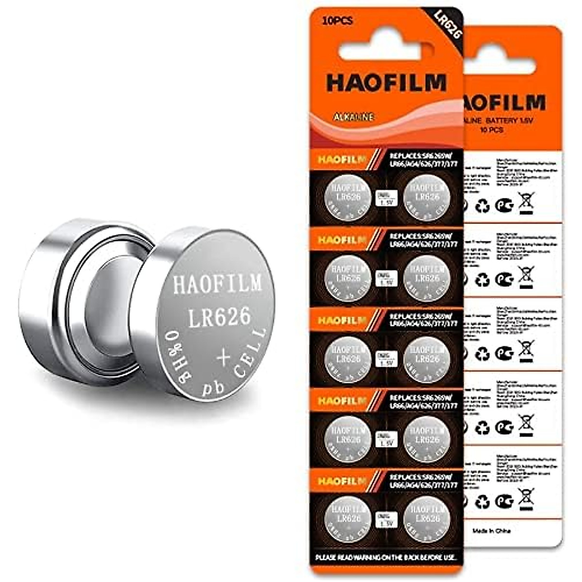 HAOFILM LR626 SR626SW 377 376 LR626 AG4 Premium Alkaline Battery,1.5V Round Button Coin Cell Batteries (10 Pack)