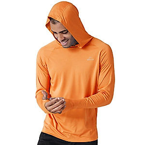Willit Men's UPF 50+ Sun Protection Hoodie Shirt Long Sleeve SPF Fishing Outdoor UV Shirt Hiking Lightweight Orange M