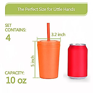 【Set of 4】Reusable Wheat Straw Cups with Lid and Straws, 10 Oz Chip Resistant Cups -Dishwasher Safe E-Co Friendly Small Water Cups with Silicone Straws for Milk, Drinks, Smoothies -4 Colors