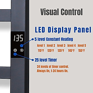 Topdattion Electric Towel Warmer | Super Thin | with Timer & Temperature Multi-Level Adjustments | Hardwired & Plug-in | 4 Bar Matte Black Finish