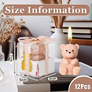 MTLEE 36 Pcs Baby Shower Favors Includes 12 Bear Candles with 12 Bear Shaped Acrylic Cards and 12 Clear Gift Boxes Filled with Raffia Grass for Baby Shower Gifts Birthday Gift Wedding(Pink)