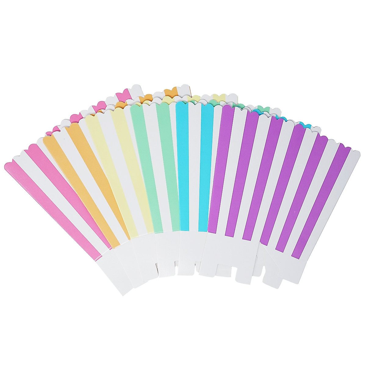 Chloe Elizabeth Mini Popcorn & Candy Favor Treat Boxes For Birthday, Bridal and Baby Shower - Assorted Striped Design - 36 Count (Rainbow Pastel Mix)