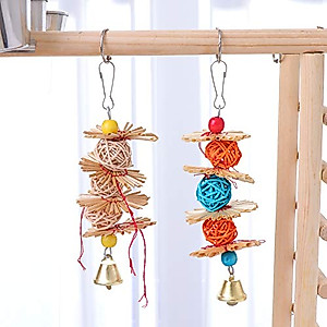 Scicalife 2pcs Parrot Biting Toy Hanging Rattan Ball Bell Parrot Cage Pendant Birds Playing ToyPet Gift