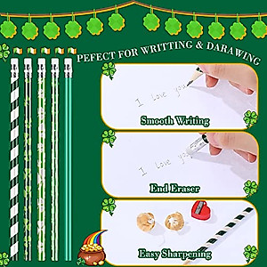 St. Patrick's Day Pencils Shamrock Pencils Clover Novelty Stripe Pencils with Eraser Assorted Kids Pencils Lucky Wood Pencils for 100th Day of School Party Favor Office Supply, 5 Styles (25 Pieces)