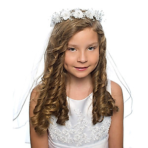 OLIVIA KOO Girls First Communion White Floral Wreath Veil