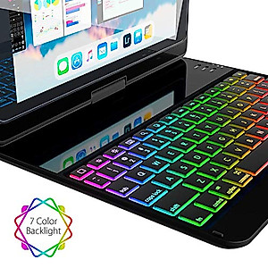 YEKBEE iPad Keyboard Case for iPad 2018 (6th Gen) - iPad 2017 (5th Gen) - iPad Pro 9.7 - iPad Air 2 & 1 - Thin & Light - 360 Rotatable - Wireless/BT - Backlit 7 Color (9.7, Black)