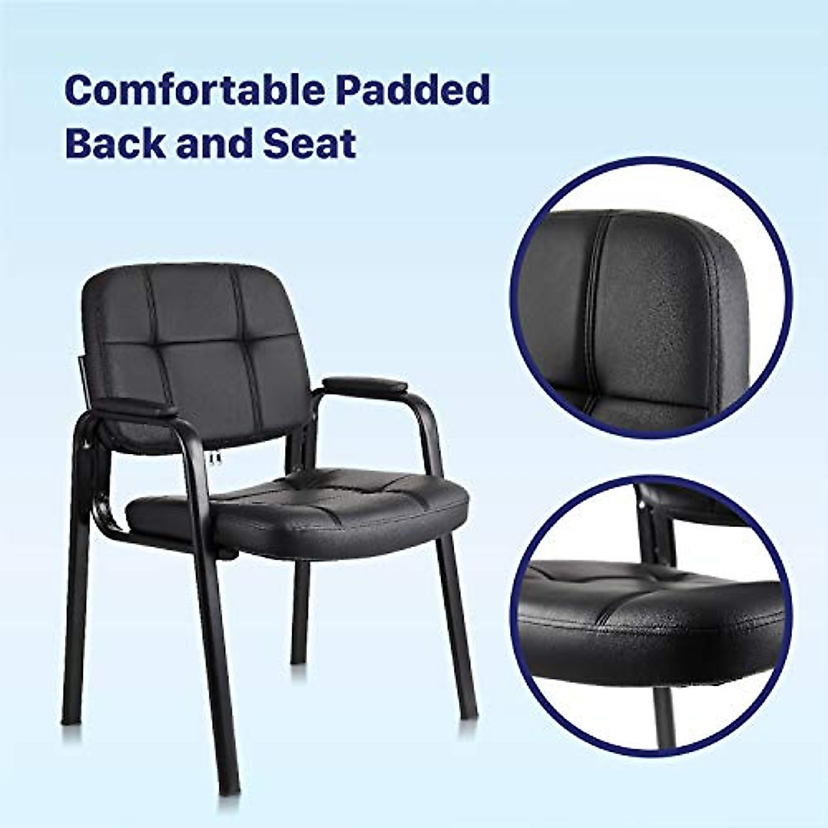 CLATINA Waiting Room Guest Chair with Bonded Leather Padded Arm Rest for Office Reception and Conference Desk Black 4 Pack