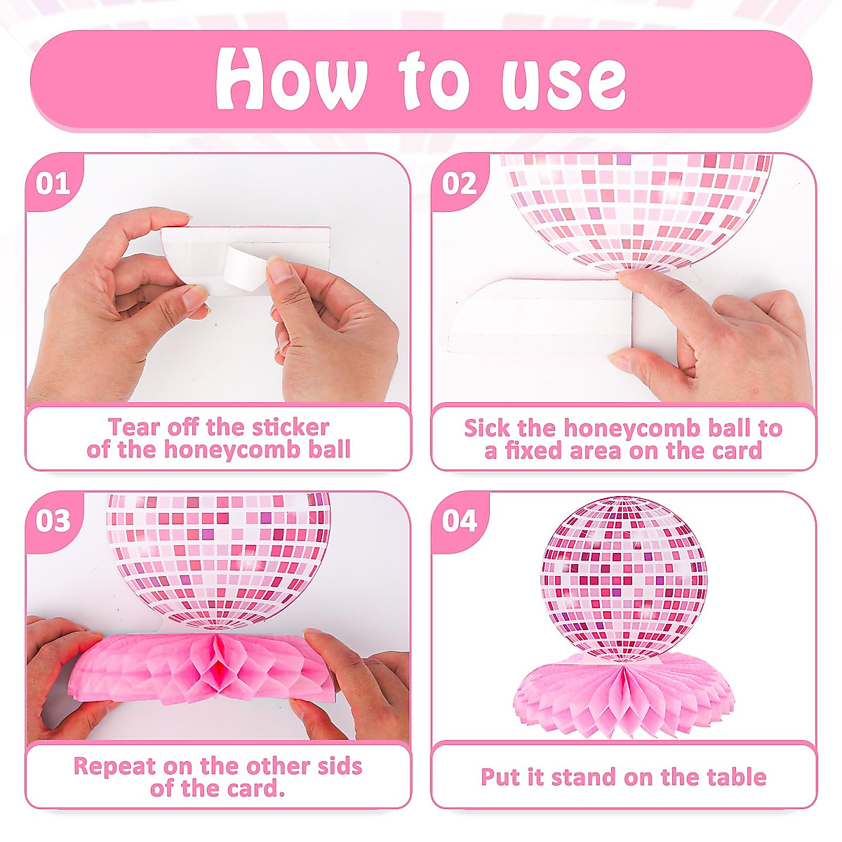 12 PCS Disco Party Decorations, Pink Disco Table Honeycomb Centerpieces Flat Disco Ball Centerpieces for Party Table Disco Ball Decor for Western Cowgirl Birthday Bachelorette Bridal Shower Supplies