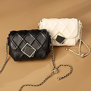 YXBQueen Women's Small Bags Black Chain Crossbody Purse Quilted PU Leather Shoulder Bag with Chain Strap