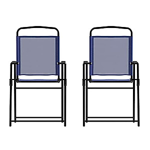 Flash Furniture Mystic Folding Patio Sling Chairs, Outdoor Textilene Lawn Chairs with Armrests, Set of 2, Navy