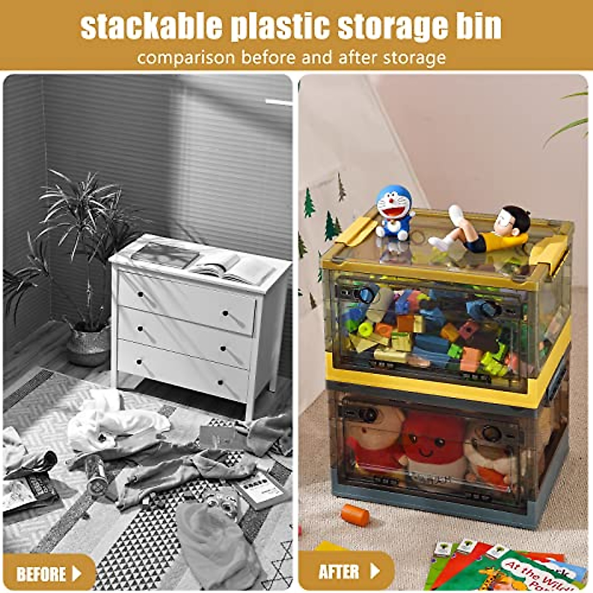 Loobuu Foldable Plastic Storage Boxes with Latching Lids & wheels, Clear Storage Bins for Home & Office Organization, Stackable Collapsible Organizer Container for Groceries, Toys, Books, Snacks Storage Case - 26L