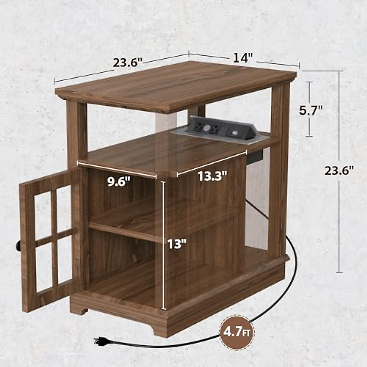 HIFYOBRO End Table with Charging Station, Side Table with Semi-Open Storage, Bedside Table with 2 Power outlets & 2 USB Ports, Wooden Nightstand Cabinet for Sofa Side