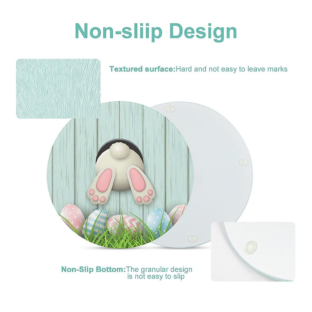 Bagea-Ka Easter_White Bunny Rabbit Pattern Tempered Glass Cutting Board 8" Round Kitchen Decorative Chopping Board Small