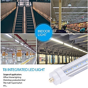 JOMITOP 8ft Led Tube Light,T8 LED Light Bulb 8 foot, 45W (100W Equivalent),Single Pin FA8 Base Led Shop Lights,Dual-Ended Power, Cold White 6000K, 5400LM, Clear Cover, AC 85-277V 4 Pack