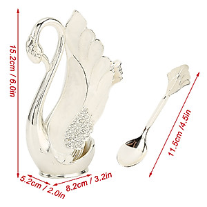 Coffee Spoon Holder Coffee Dessert Spoon Set Alloy Swan Base Holder Spoon Organizer with 6pcs, Modern Style Ice Cream Spoons Teaspoons Coffee Dessert Flatware(Spoon)