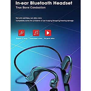 YODZ Bone Conduction Headphones, TWS True Wireless Bluetooth 5.0 Sport Waterproof Earphones Headset, with Mic, for Running, Driving, Cycling,Red
