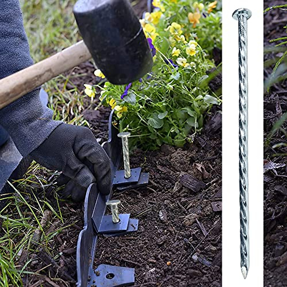 50Pcs Metal Turf Nails Landscape Stakes, Spiral Galvanized Landscape Spikes, Garden Nails, Anchoring Spikes, Outdoor, Heavy-Duty, Rust Resistant Security, 7-Inch Long, Silver (DP-1)