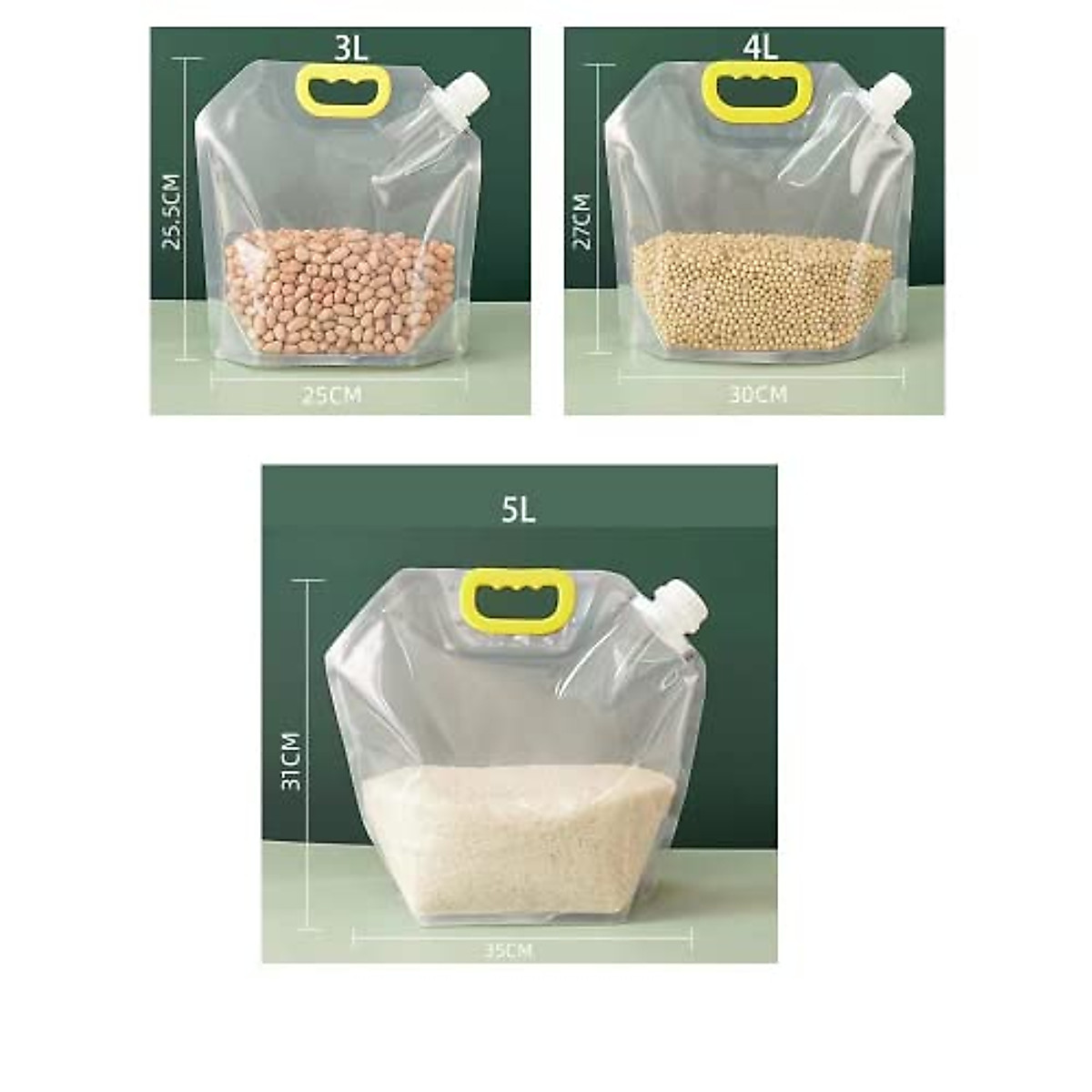 Cereal Containers Storage, 6pcs Airtight Food Storage Containers With Lids and Funnel Large Reusable Clear Food Storage Bags Stand Up Grain Moisture-Proof Sealed Bag for Rice Flour Kitchen Grain
