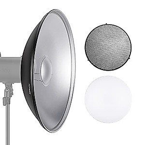 NEEWER 21.6"/55cm Metal Beauty Dish Bowens Mount Reflector with White Diffuser, Honeycomb Grid for Strobe Flash Video Light Compatible with Godox AD600 NEEWER CB60 Q4 Vision 4 S101 Series, NK-NARC22