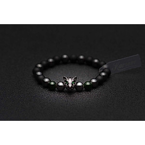 Karseer Black Panther Magnetic Hematite and Matte Onyx Natural Stones Beaded Stretch Bracelet Energy Crystal Meditation Prayer Stress Relief Beads Bracelet for Men Women