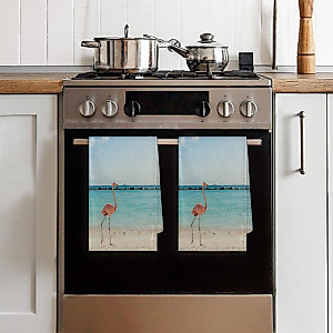 Flamingo Beach Kitchen Towels and Dishcloths Set of 4-17.7" x 28.3" Absorbent Dish Towels with Hanging Loop Hand Towel for Farmhouse Bar Towels & Tea Towels