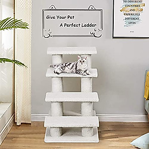 Tangkula Pet Stairs for Cats and Dogs, 4-Step Carpeted Ladder Ramp Cat Climber Cat Scratching Post, Multi-Step Dog Stairs for High Beds, Couch (Grayish White)