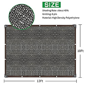 40% Shade Cloth with Grommets, Garden Mesh Shade Tarp Sun Shade Net for Greenhouse Cover Patio Plant Flower Chicken Coop (10Ft x 13Ft)