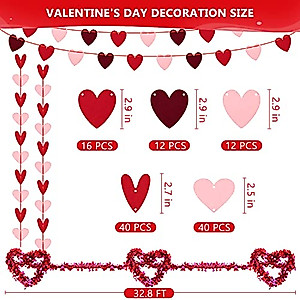 Valentines Day Decor, Valentine's Banner Heart Garland, Felt Valentines Banner Tinsel Garland Red Hanging Ornaments, Valentines Decorations for Home Wall Fireplace, Romantic Decor Special Night Party